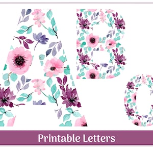 Purple Floral Alphabet Letters A-Z, Numbers 0-9 | Bulletin Board ...