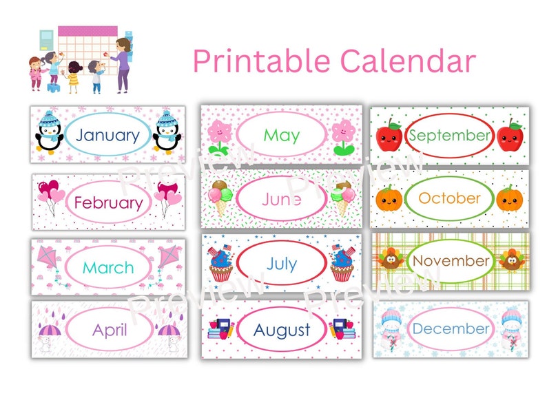 Seasonal Classroom Calendar Set: Monthly Printable Headers (digital ...
