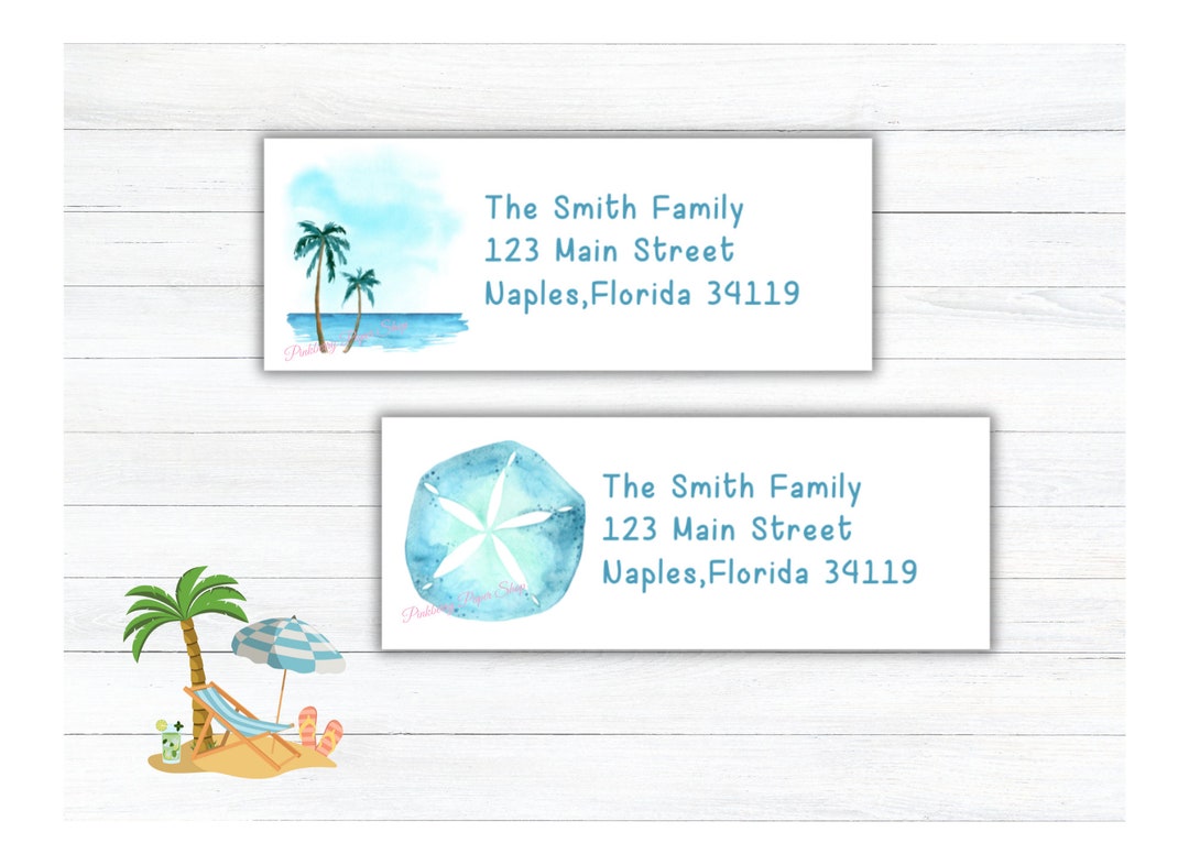 Tropical Beach Return Address Labels | Sand Dollar | Tropical Palm ...