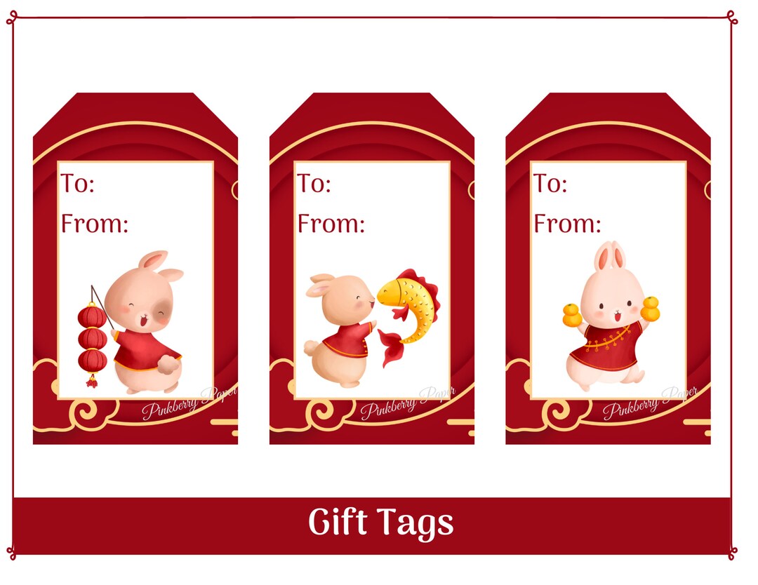 Chinese New Year Gift Tags DIY Printable Celebration Labels Red and ...