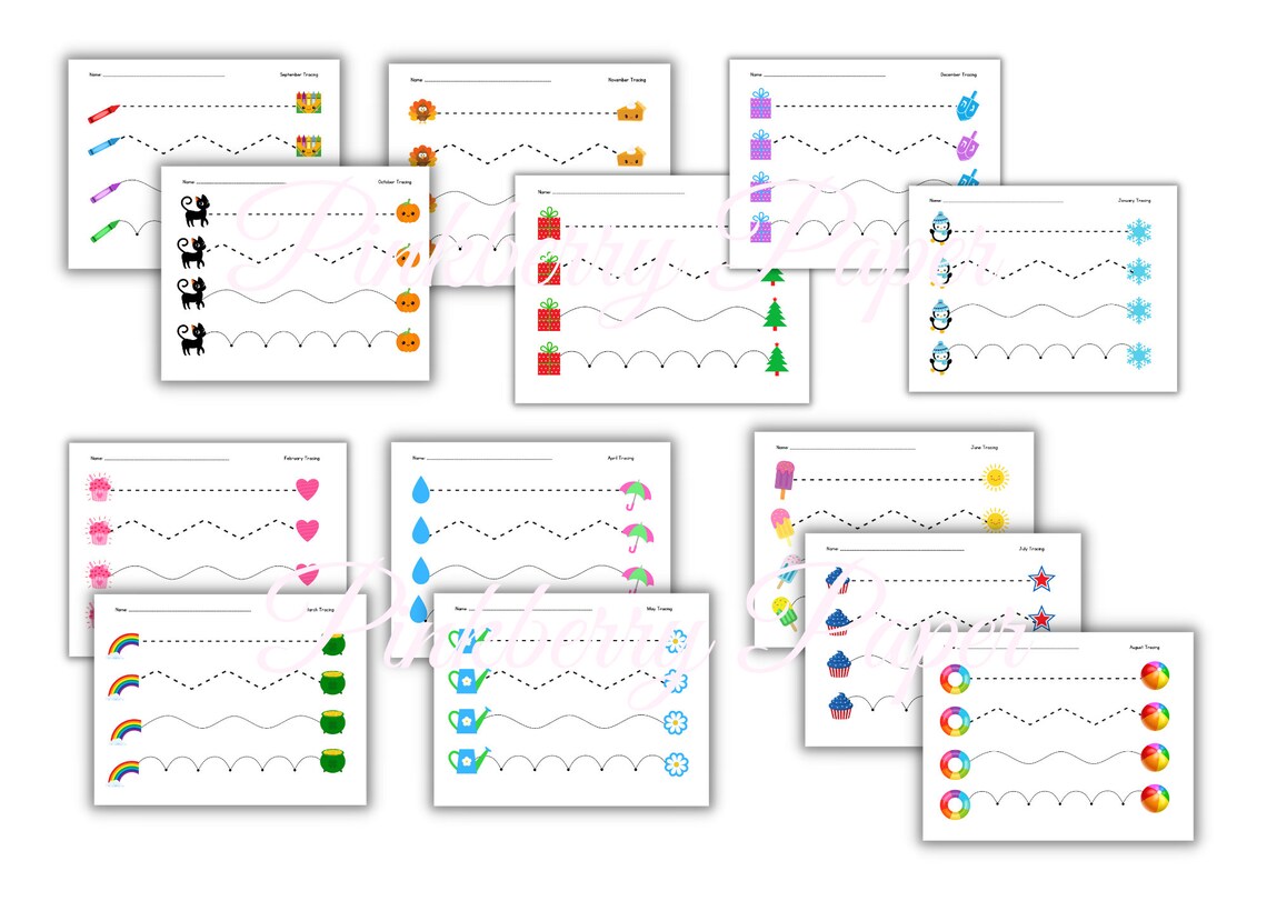 Monthly Themed Tracing Patterns Preschool Tracing Activity - Etsy