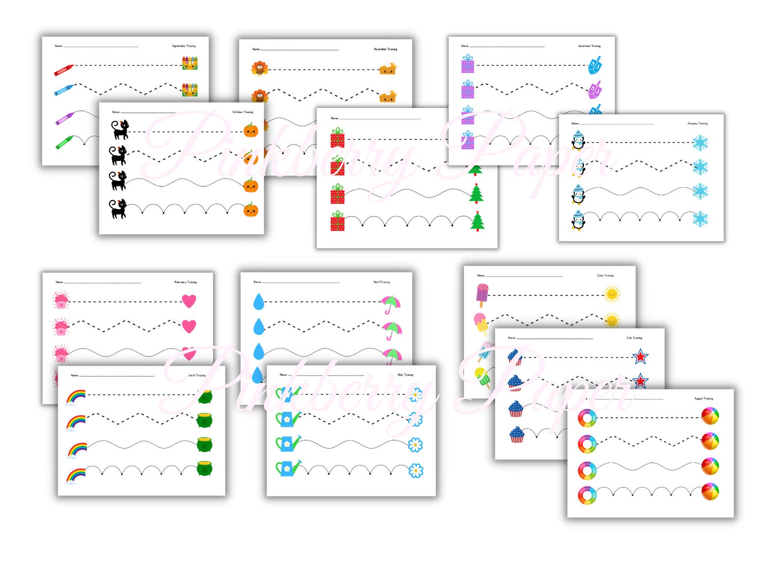 Monthly Themed Tracing Patterns Preschool Tracing Activity - Etsy