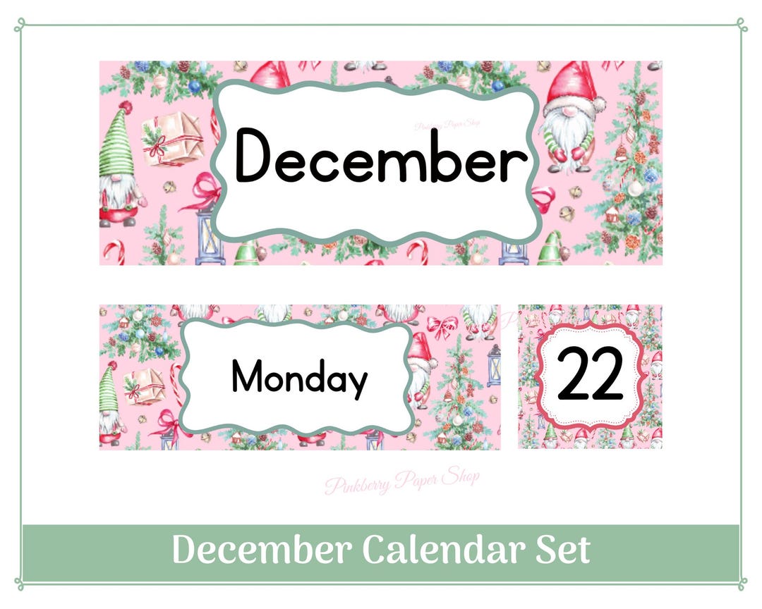 December Classroom Calendar Header and Numbers Printable & Resizable ...