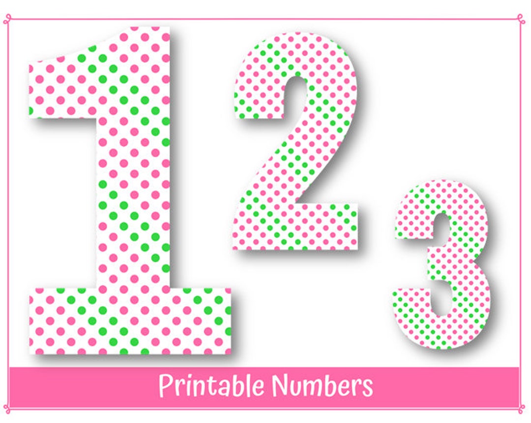 Pink and Green Polka Dot Printable Number Clip Art Printable - Etsy