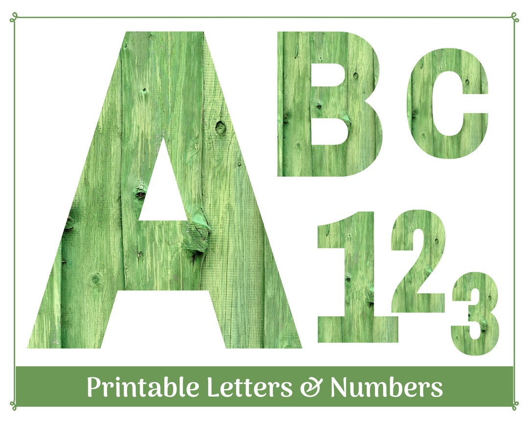 Green Wood Alphabet Letters and Numbers | Printable Banner and Bulletin ...