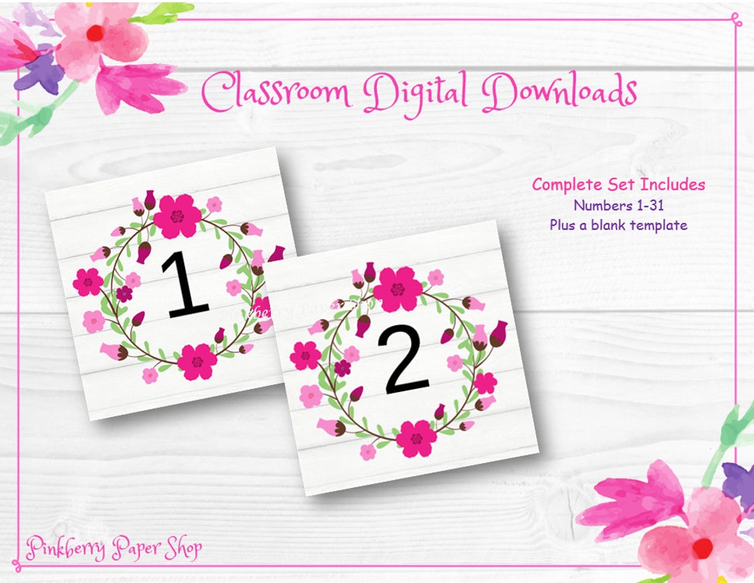 Cottage Chic Calendar Numbers 1-31: Floral Classroom Decor (digital ...