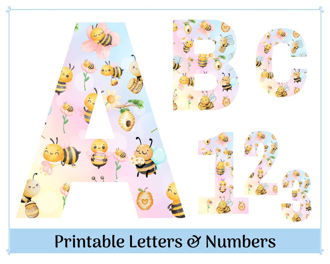 Bumble Bee Alphabet Letters & Numbers: Printable Banner, Bulletin Board ...
