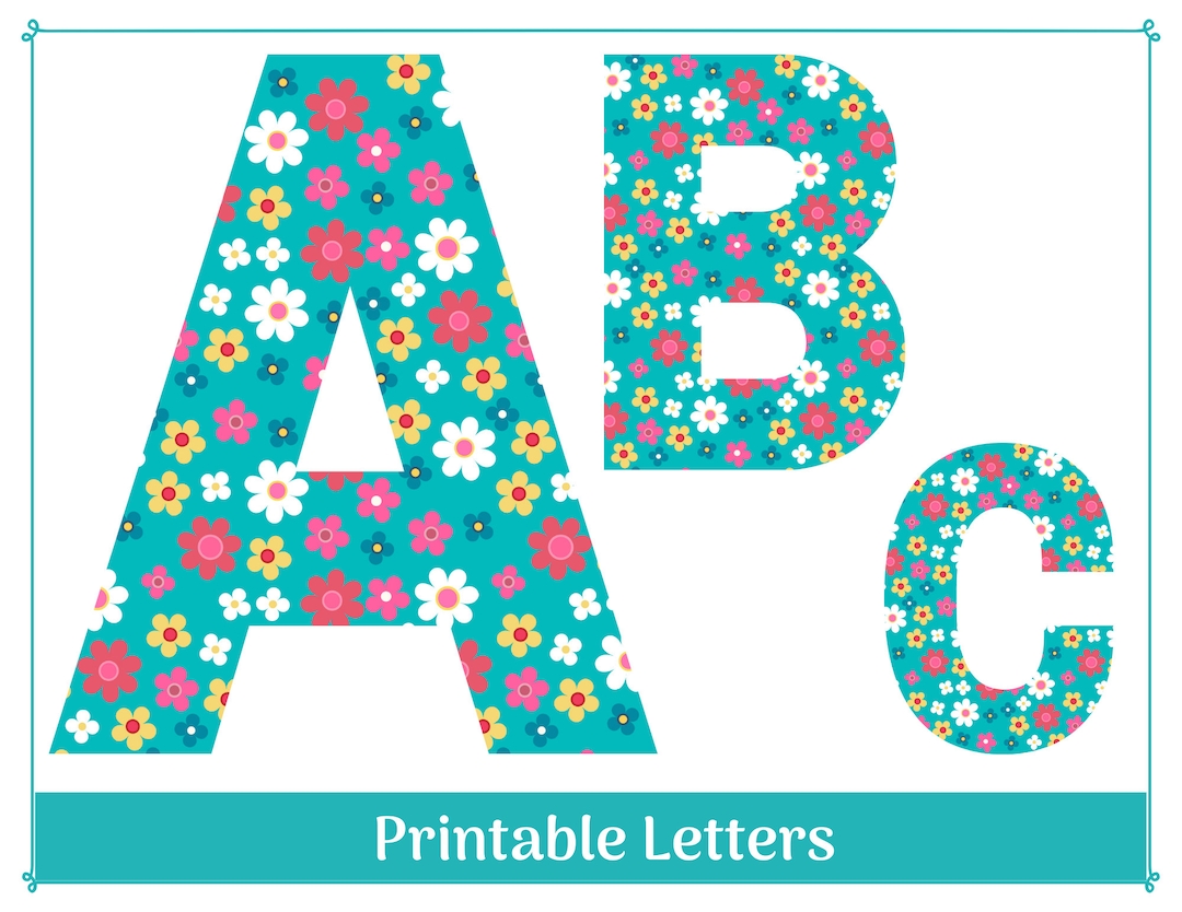 Teal Floral Alphabet Letters A-Z, Numbers 0-9 | Bulletin Board, Banner ...
