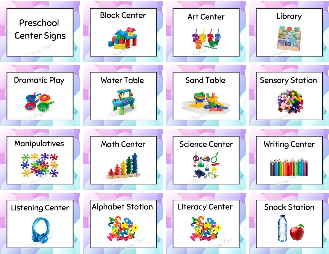 Pastel Bubble Preschool & Kindergarten Center Signs | Set of 15 ...