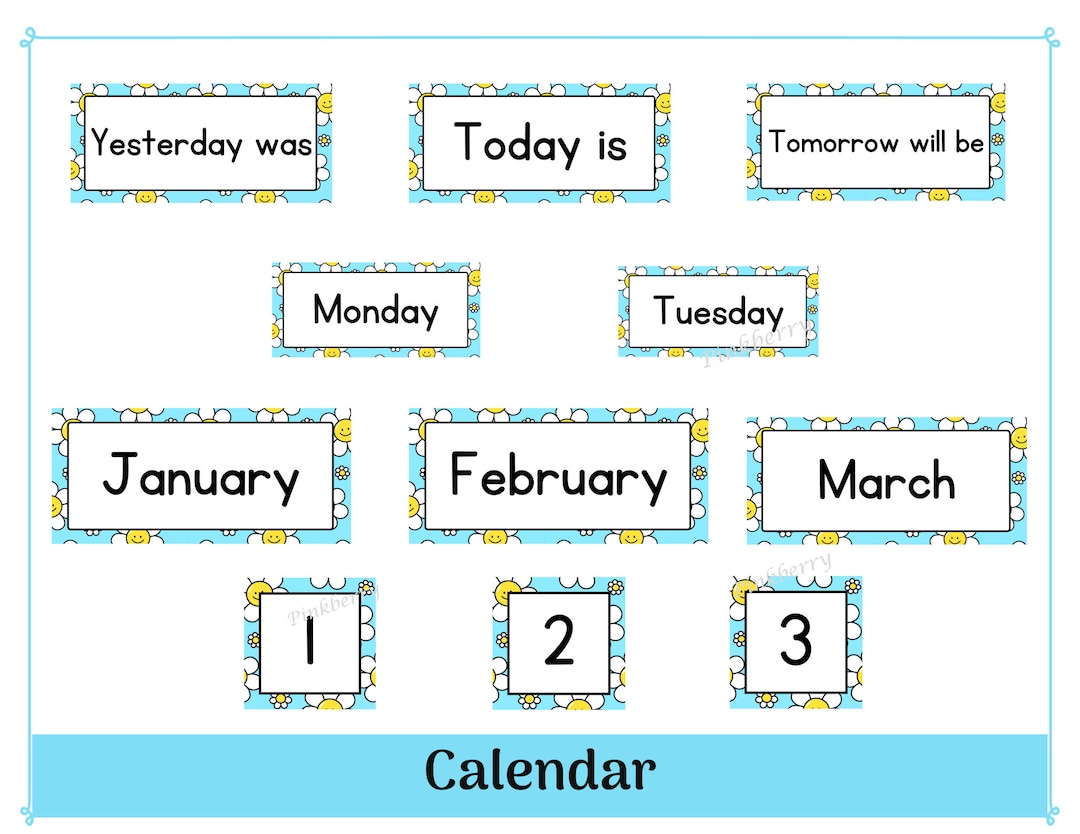 Blue Smiley Daisy Classroom Calendar Set | Printable Classroom Headers ...