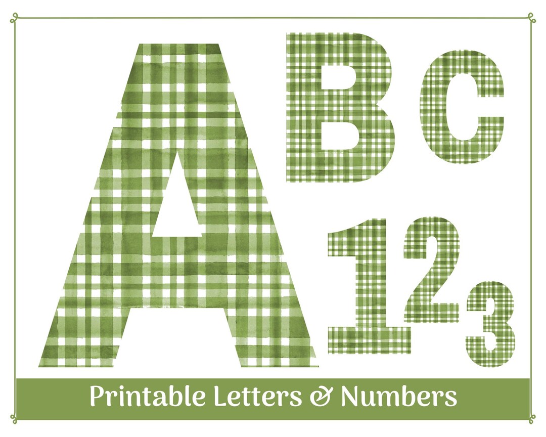 Fall Green Plaid Alphabet and Numbers Clip Art (instant Download) - Etsy