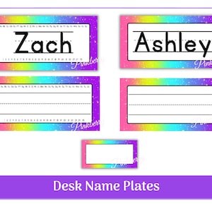 Rainbow Desk Name Plate | Classroom Desk Plates | Rainbow Labels ...