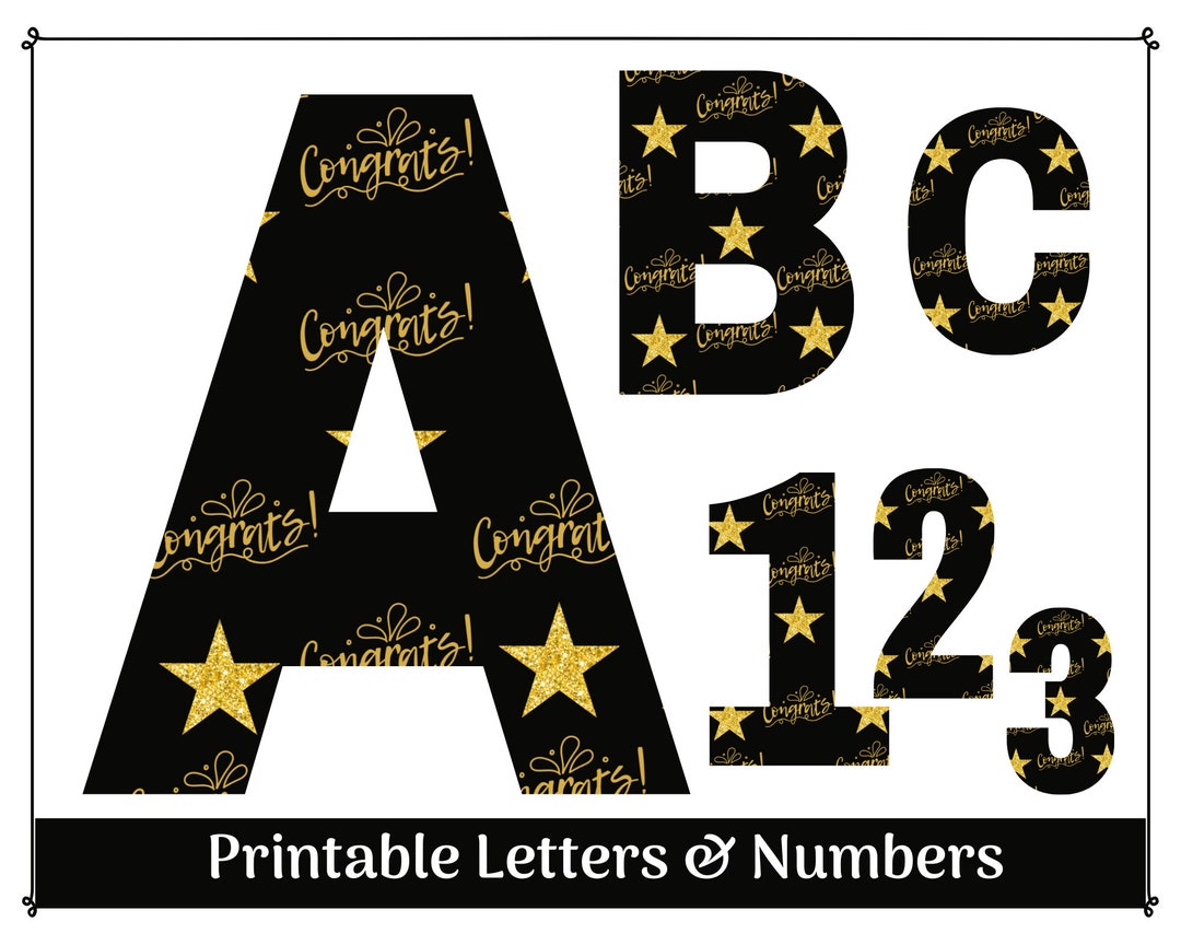 Congrats, Graduation Black and Gold Glitter Alphabet Clip Art Letters A ...