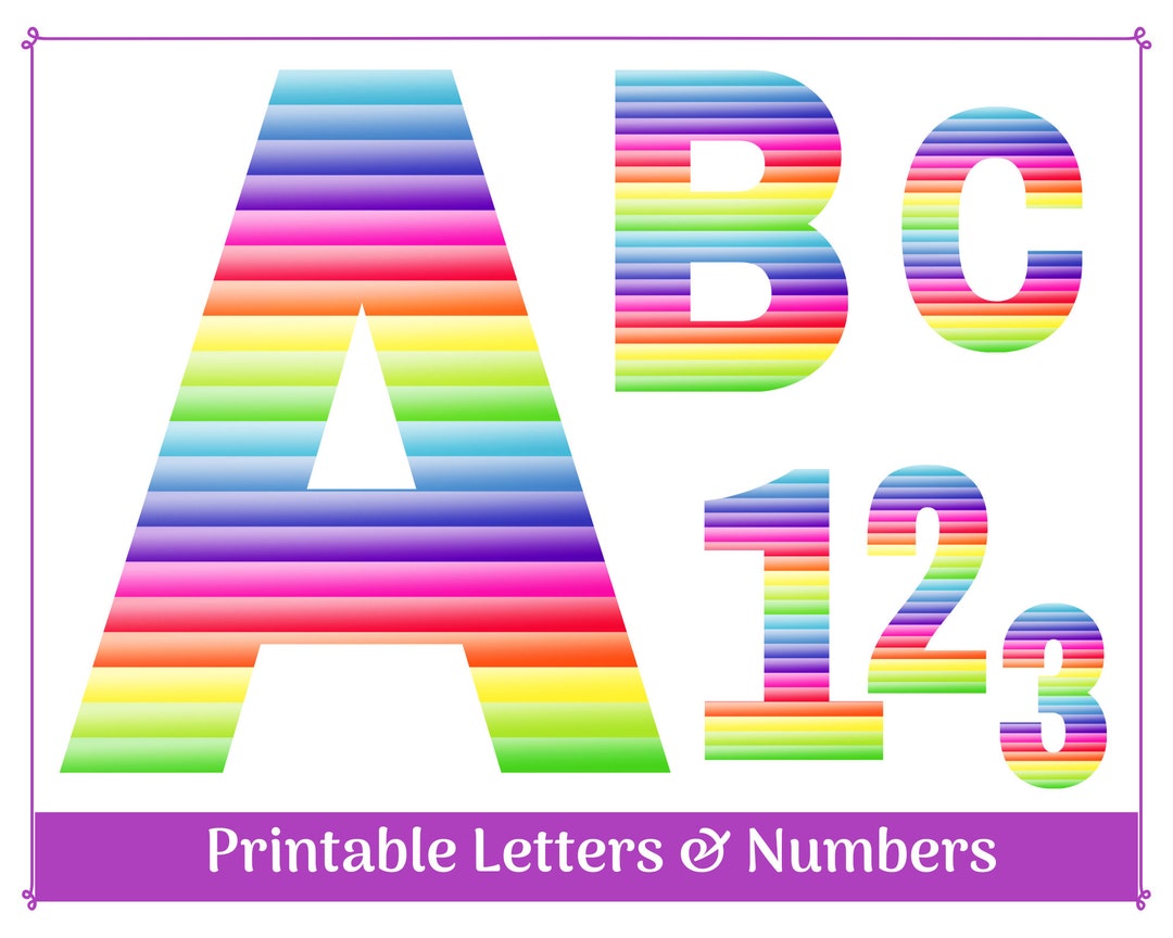 Rainbow Stripe Alphabet Letters A-Z, Numbers 0-9 | Banner, Bulletin ...