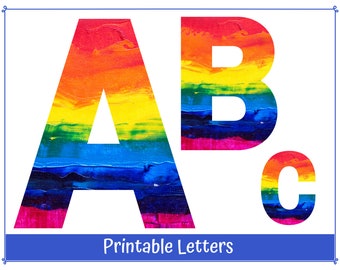Pastel Rainbow Stripe Alphabet Letters A-Z, Numbers 0-9 Banner ...