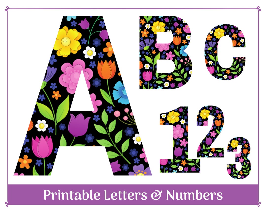Bright Floral Bulletin Board Letters & Numbers | Uppercase A-Z and ...
