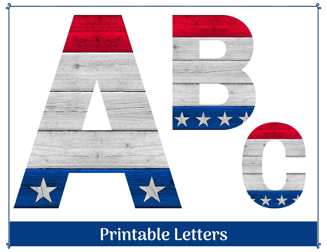 Patriotic Wood Alphabet & Number Clip Art: 4th of July Banner (digital ...