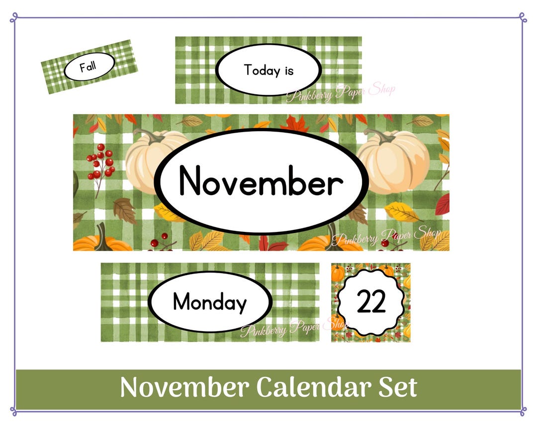 November Plaid Classroom Calendar: Printable Headers & Numbers (digital ...