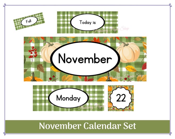 November Plaid Classroom Calendar: Printable Headers & Numbers (digital ...