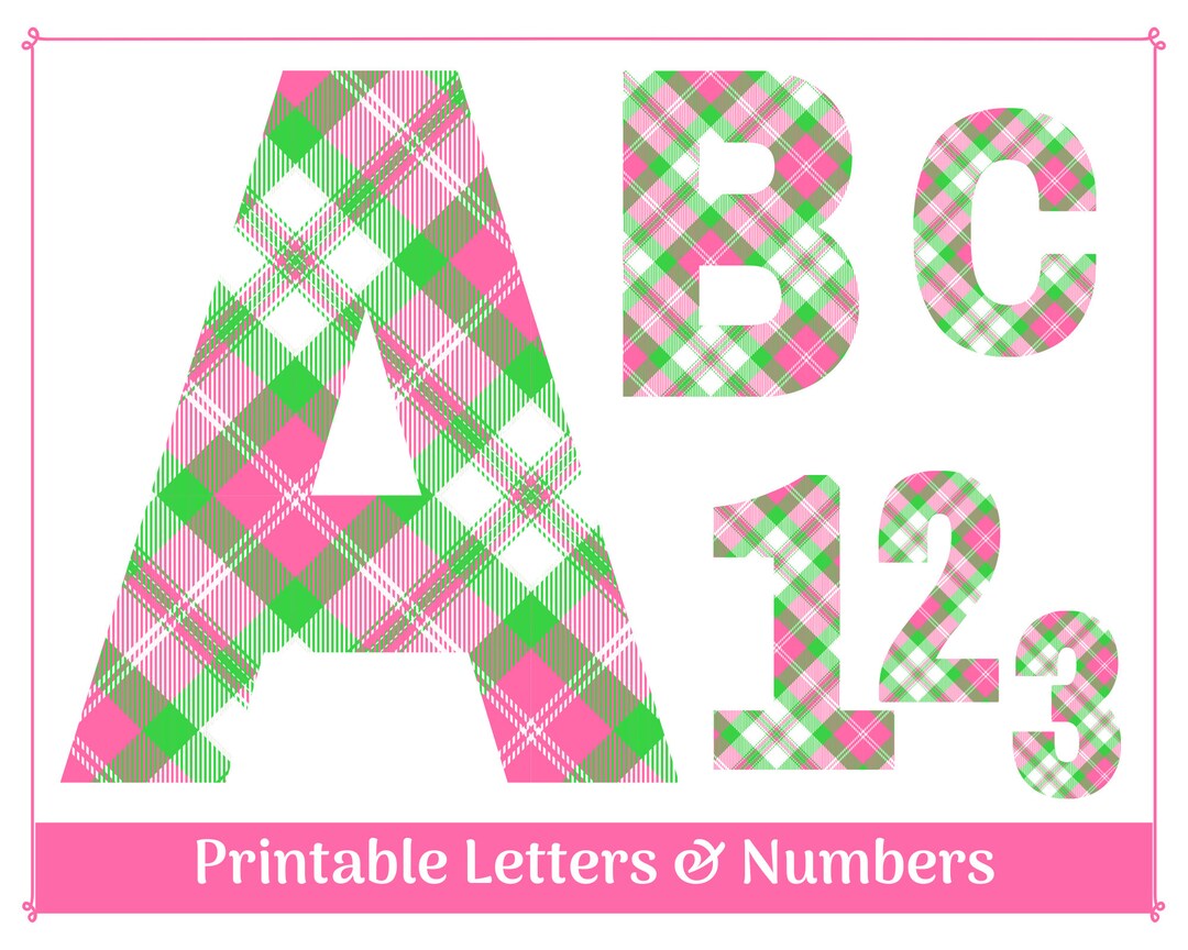 Preppy Pink and Green Plaid Alphabet Clip Art Letters A-Z and Numbers 0 ...