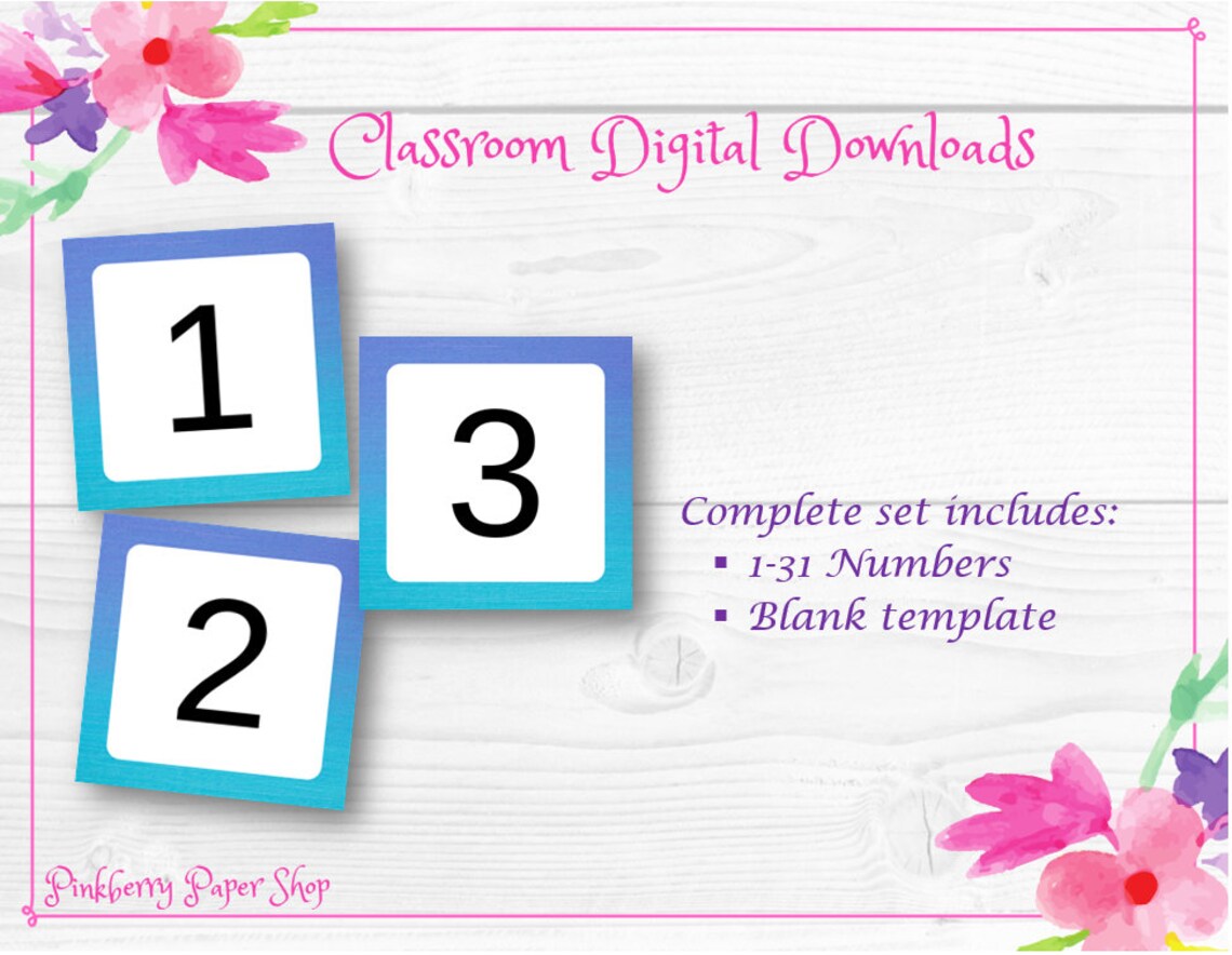 Calendar Numbers Classroom Number Set Instant Download - Etsy