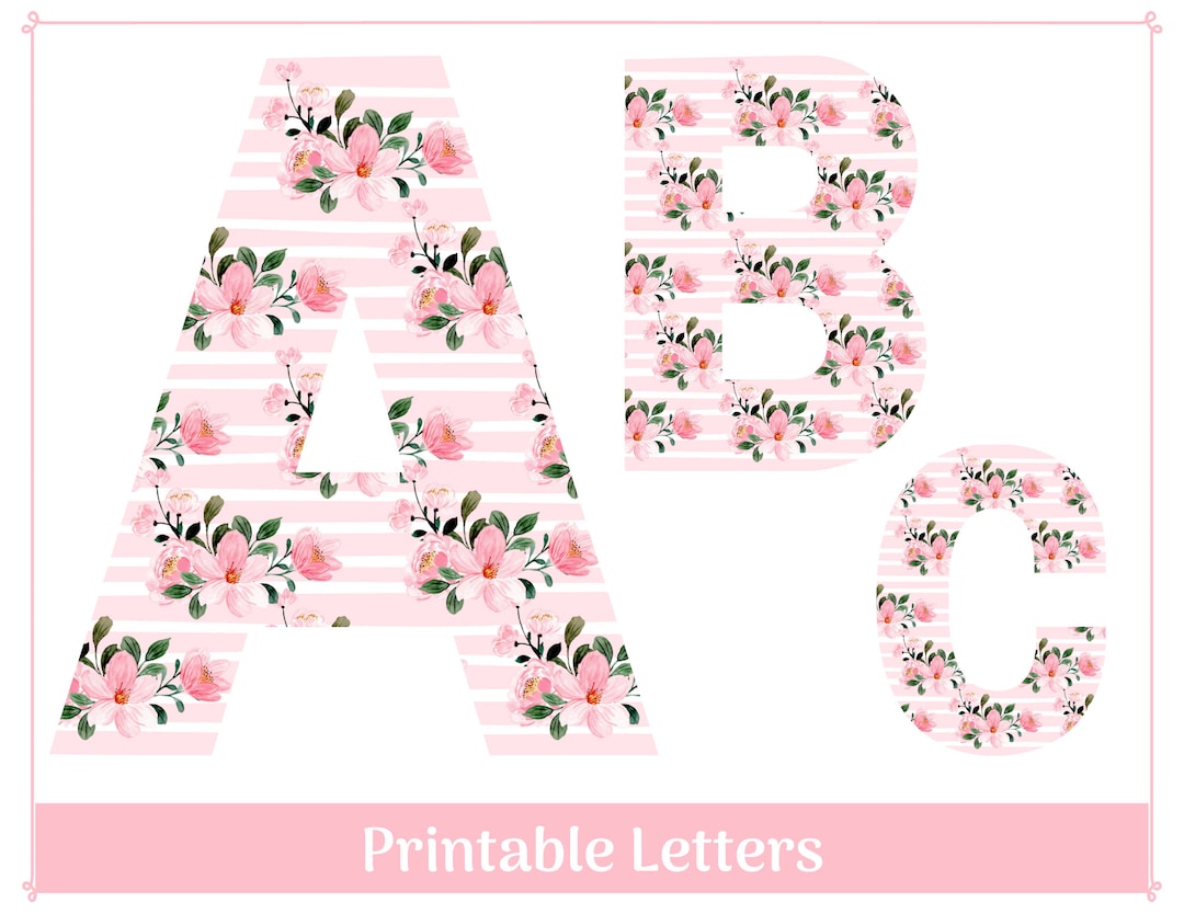 Pink Floral Alphabet Clip Art Letters A-Z and Numbers 0-9 | Banner ...