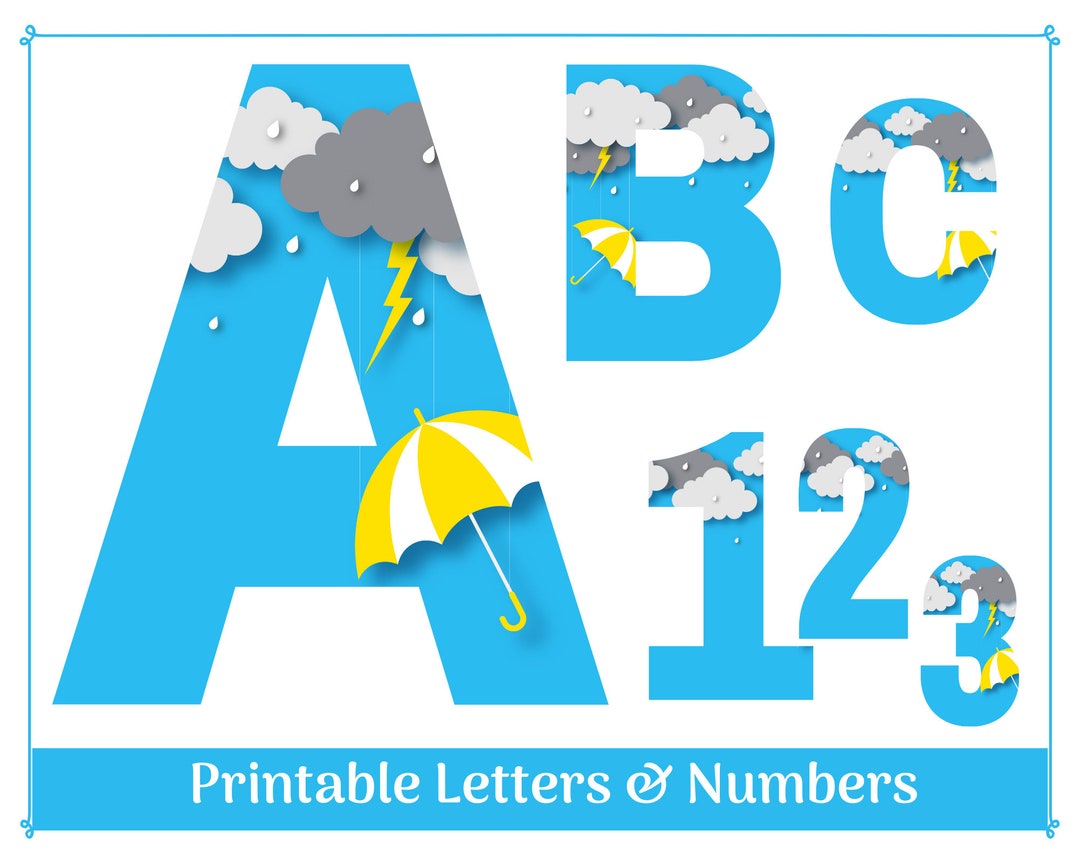 Rainy Weather Alphabet & Numbers Clip Art: A-Z, 0-9 (digital Download ...