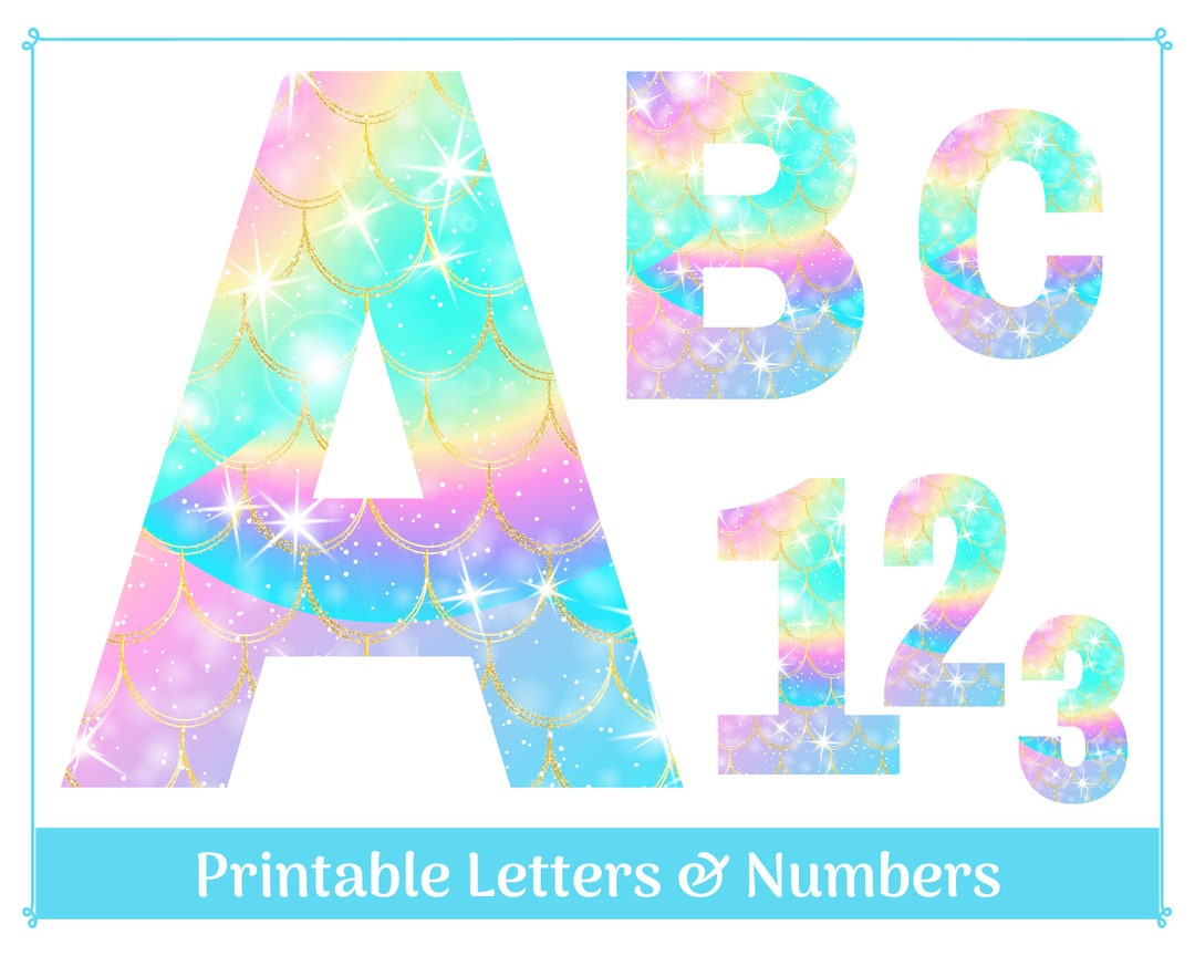 Pastel Mermaid Alphabet Letters & Numbers With Gold Glitter Scales ...