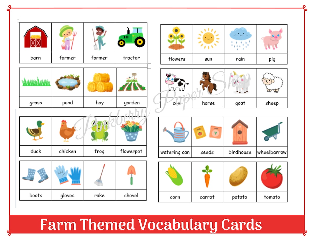 Farm Themed Vocabulary Picture Cards | Writing Center Cards ...