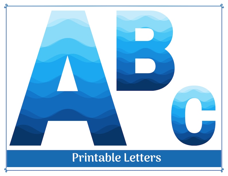 Blue Waves Alphabet Clip Art: Printable Ocean Letters & Numbers (A-Z, 0 ...