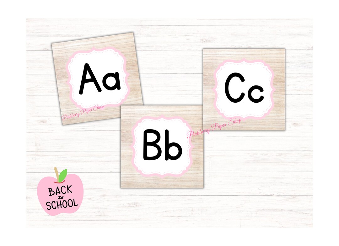 Boho Pink Wood Alphabet Cards: Printable Classroom Decor (digital ...