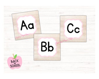 Boho Pink Wood Alphabet Cards: Printable Classroom Decor (digital ...
