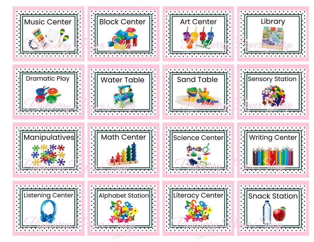 Preschool Center Signs | Pink Polka Dot Classroom Decor (set of 15 ...
