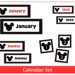 Mickey Classroom Calendar Set Printable Black Polka Dot Classroom ...