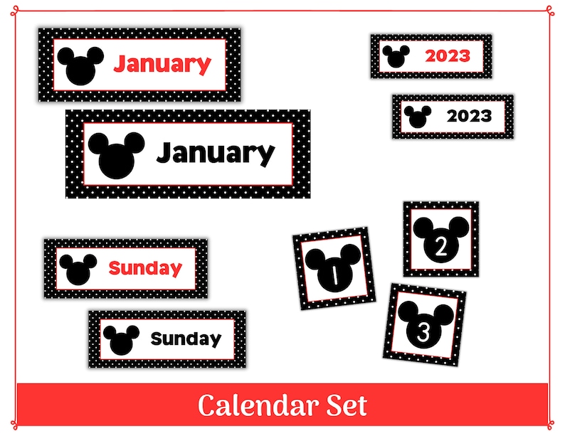 Mickey Classroom Calendar Set | Printable Black Polka Dot Classroom ...