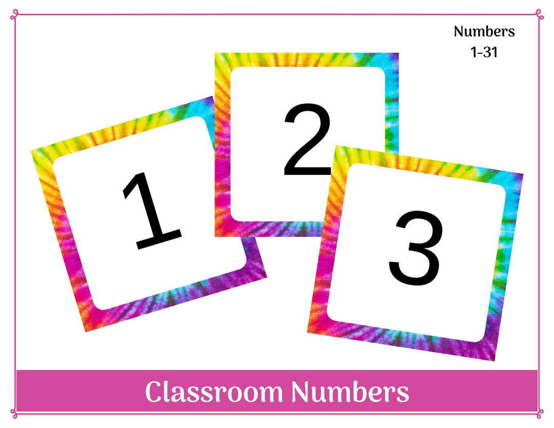 Tie Dye Classroom Calendar - Activity Number Set | Numbers 1-31 ...