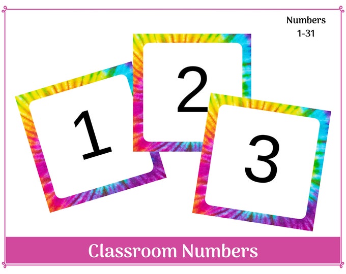 Tie Dye Classroom Calendar - Activity Number Set | Numbers 1-31 ...