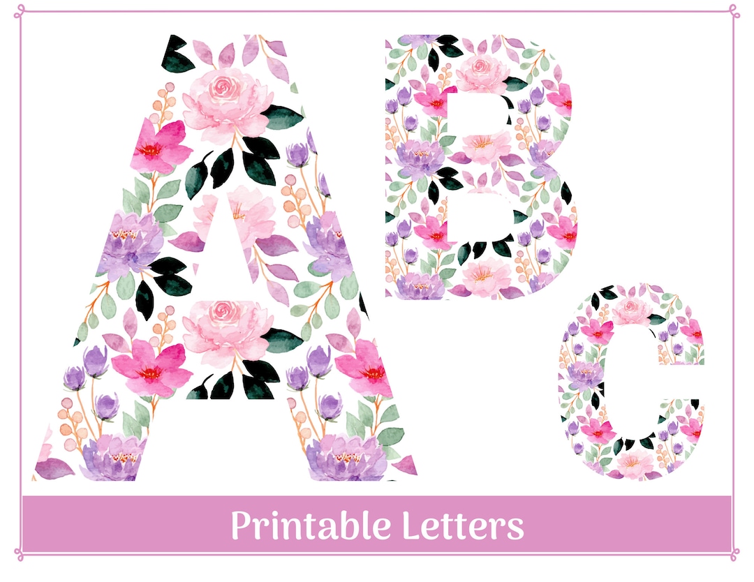 Purple Floral Alphabet Letters & Numbers: Printable Clip Art (digital ...