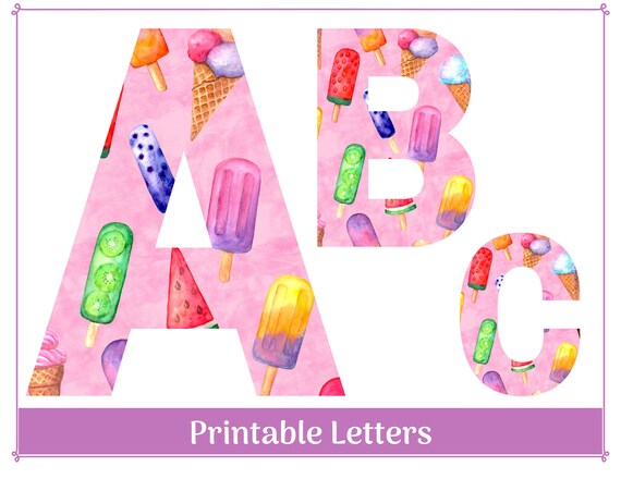 Watercolor Ice Cream Alphabet Clip Art Letters A-Z Printable - Etsy
