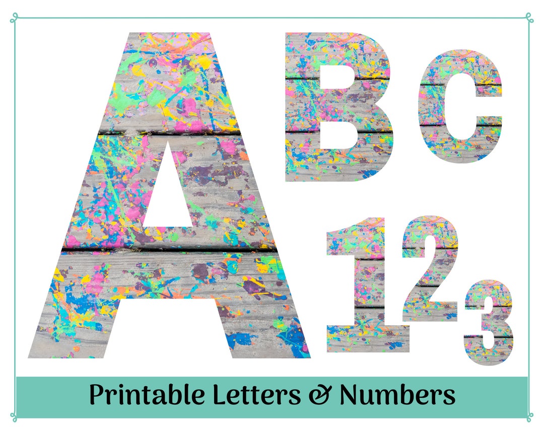 Paint Splatter Alphabet Letters A-Z & Numbers 0-9 | Printable Banner ...