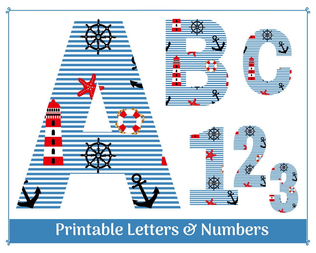 Nautical Alphabet Letters A-Z, Numbers 0-9 | Banner, Bulletin Board ...