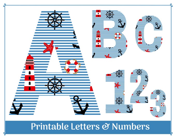 Nautical Alphabet & Numbers: Printable PNG Clipart (digital Download ...