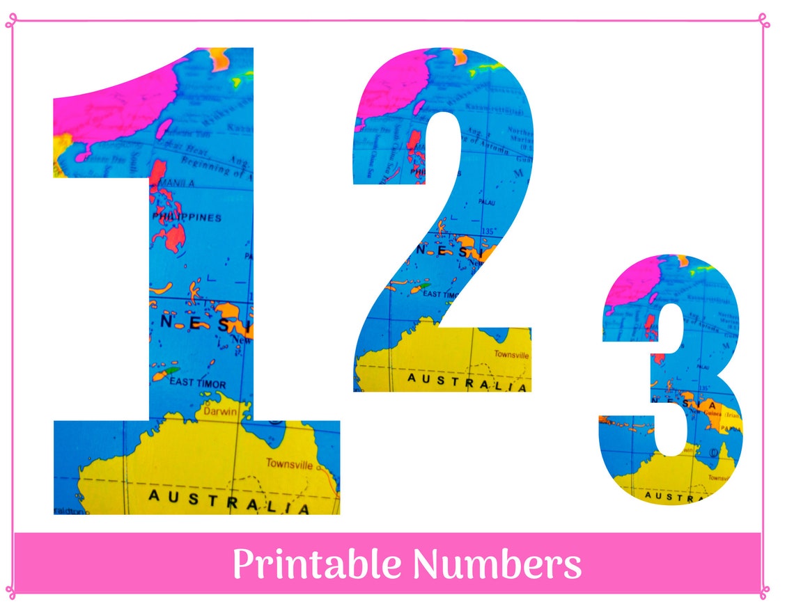 World Map - Globe Themed Alphabet Clip Art Letters | Numbers 0-9 - Etsy