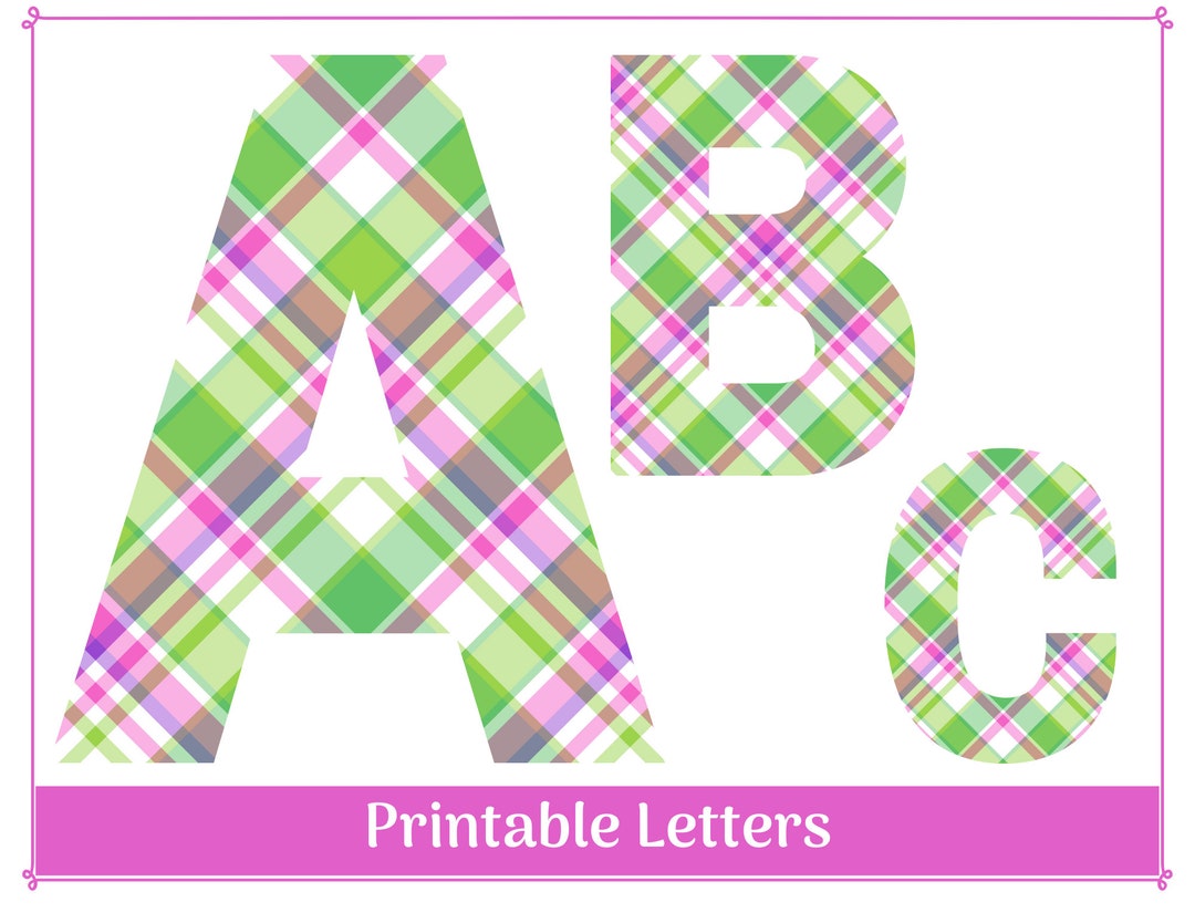 Green and Pink Plaid Alphabet Letters A-Z, Numbers 0-9 | DIY Banner ...
