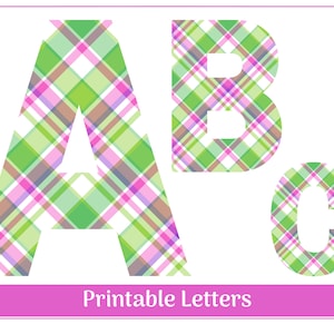 Green and Pink Plaid Alphabet Letters A-Z, Numbers 0-9 | DIY Banner, Bulletin Board Set - Etsy