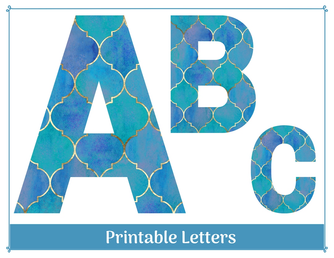 Moroccan Teal & Gold Letters A-Z, Numbers 0-9 (printable Banner) - Etsy