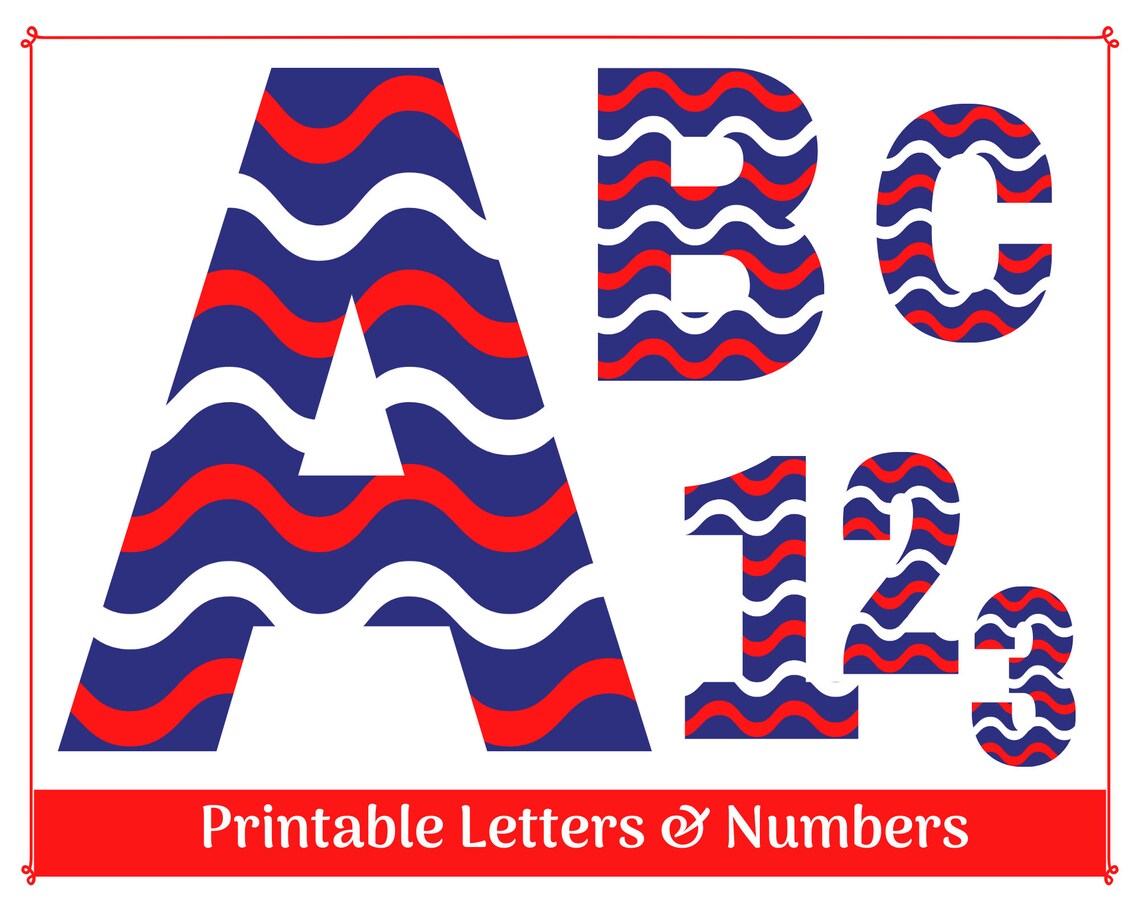 Patriotic Waves Alphabet & Numbers Clip Art (digital Download) - Etsy
