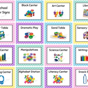 Preschool Center Signs Pastel Polka Dot Center Signs Set of 15 ...