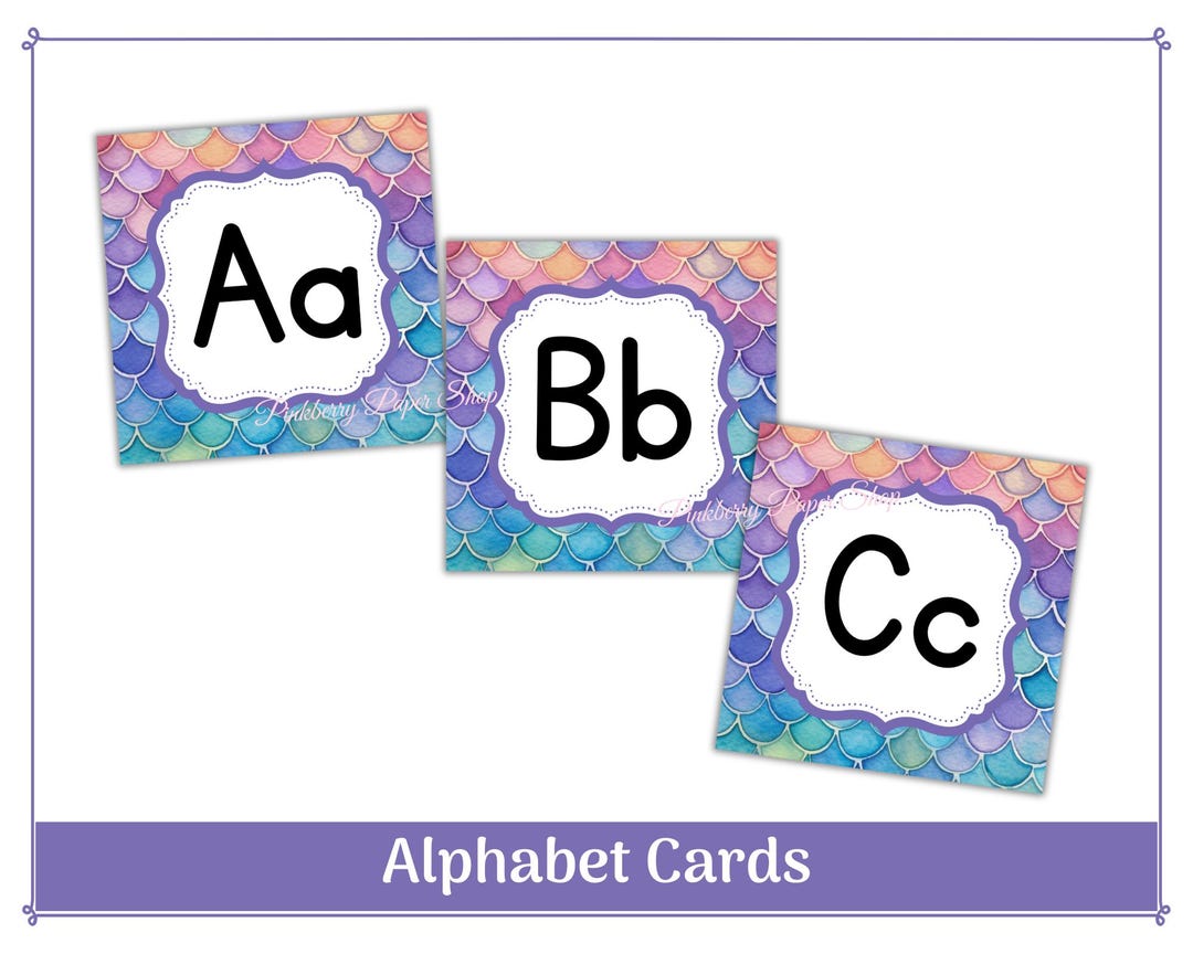 Mermaid Alphabet Cards: Printable Classroom Letters (digital Download ...