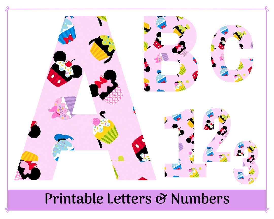 Pink Minnie & Mickey Character Cupcake Alphabet Letters A-Z, Numbers 0 ...